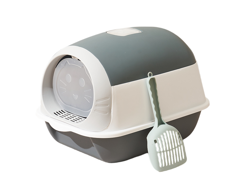 Enclosed Cat Litter box with Cat Face Flap and Scoop - Grey | Shop ...