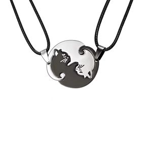 Adorable Cat Companion Splitting Round Pendant Necklace Pair - Gift ...
