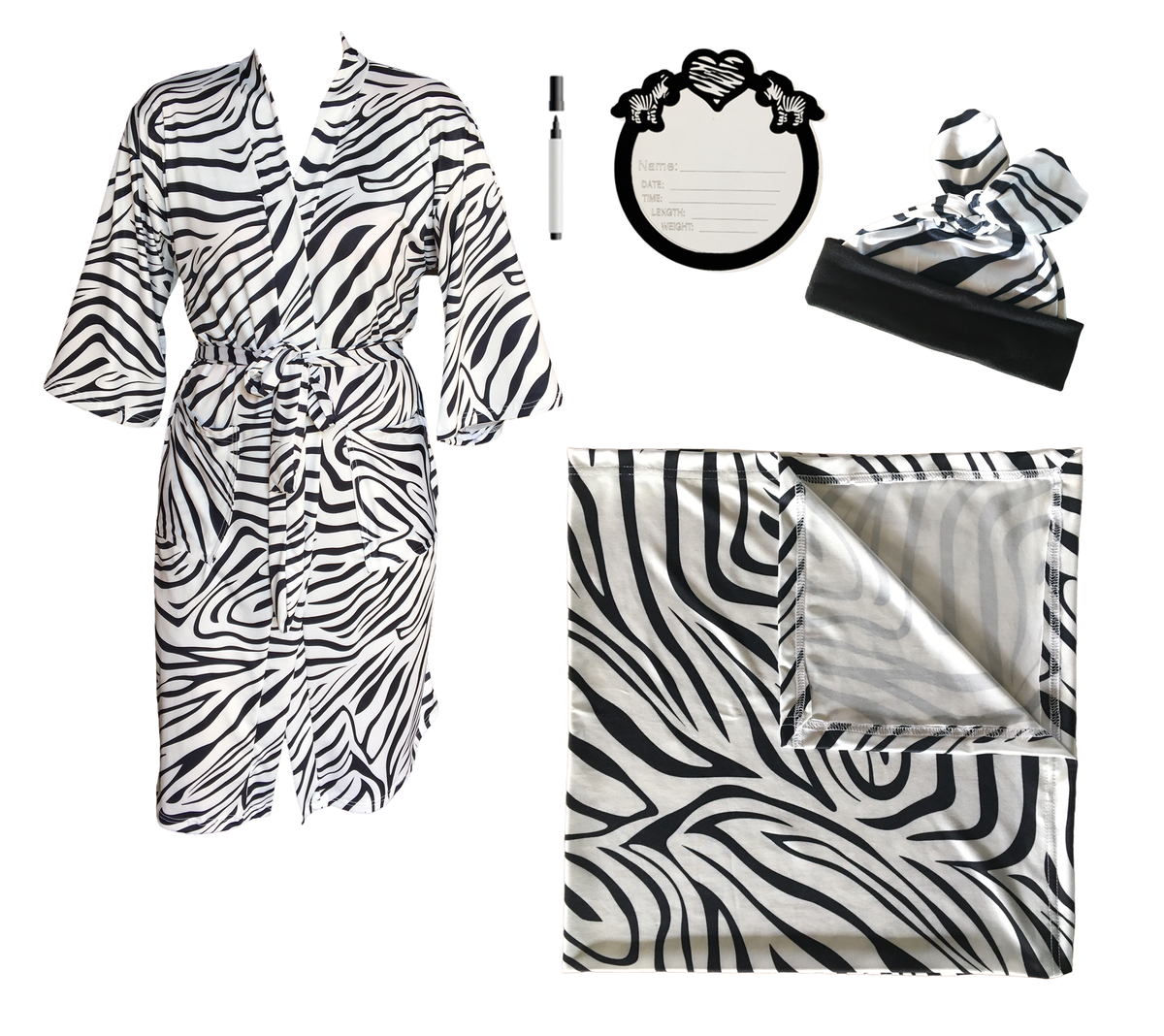 Mom & Me Hospital Set-Gown, Swaddle & Birth Ann Board - Black & White ...