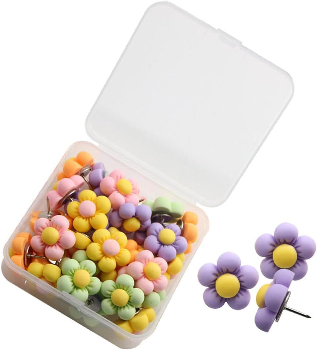 30pcs Flower Shaped Thumbtacks Multi-Color Small Push Pins for Cork ...