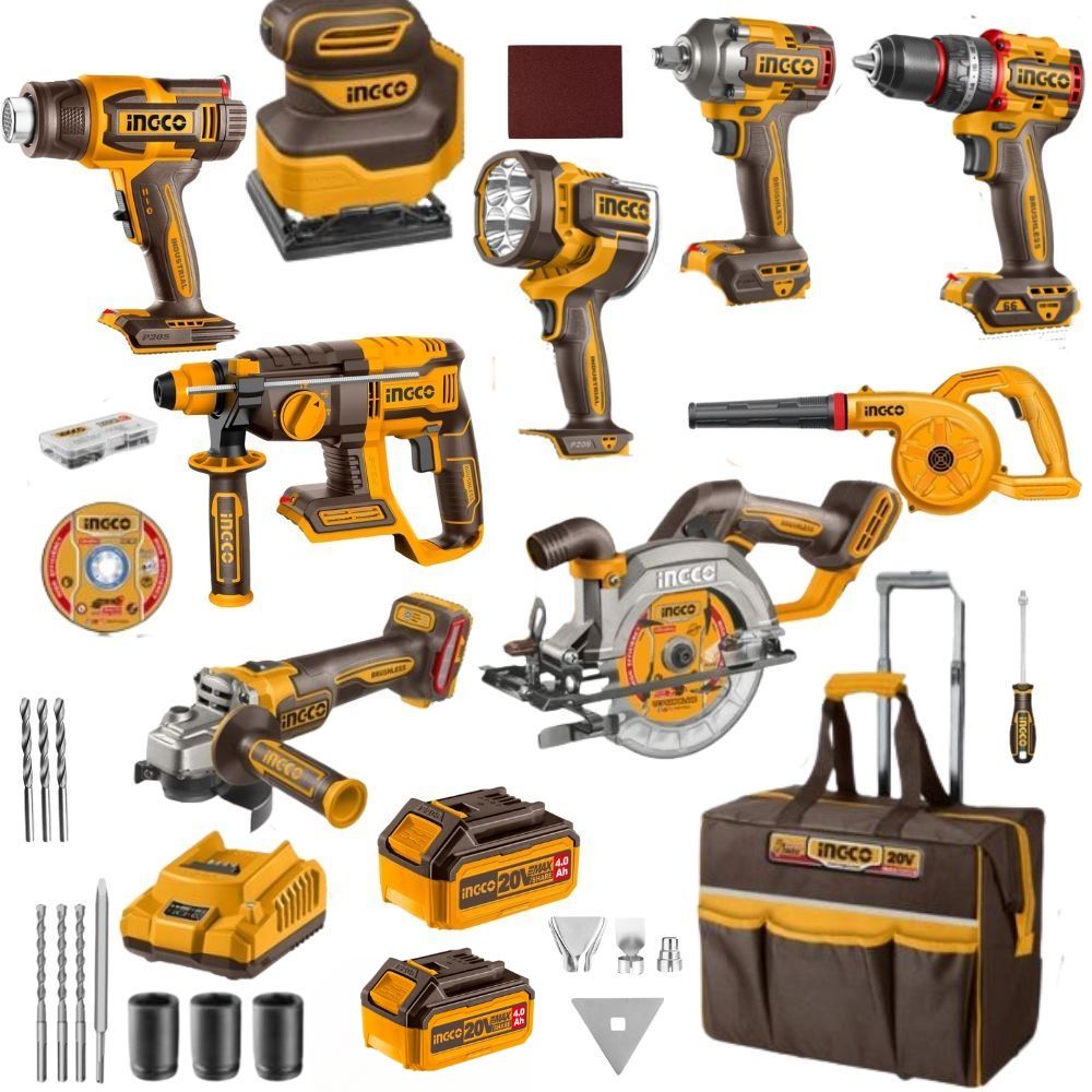 Ingco - Cordless 9 Piece Powertool Combo Kit - Batteries & Charger ...
