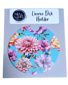 Licence Disk Holder - Assorted Colourful Blooming Flowers with Blue ...