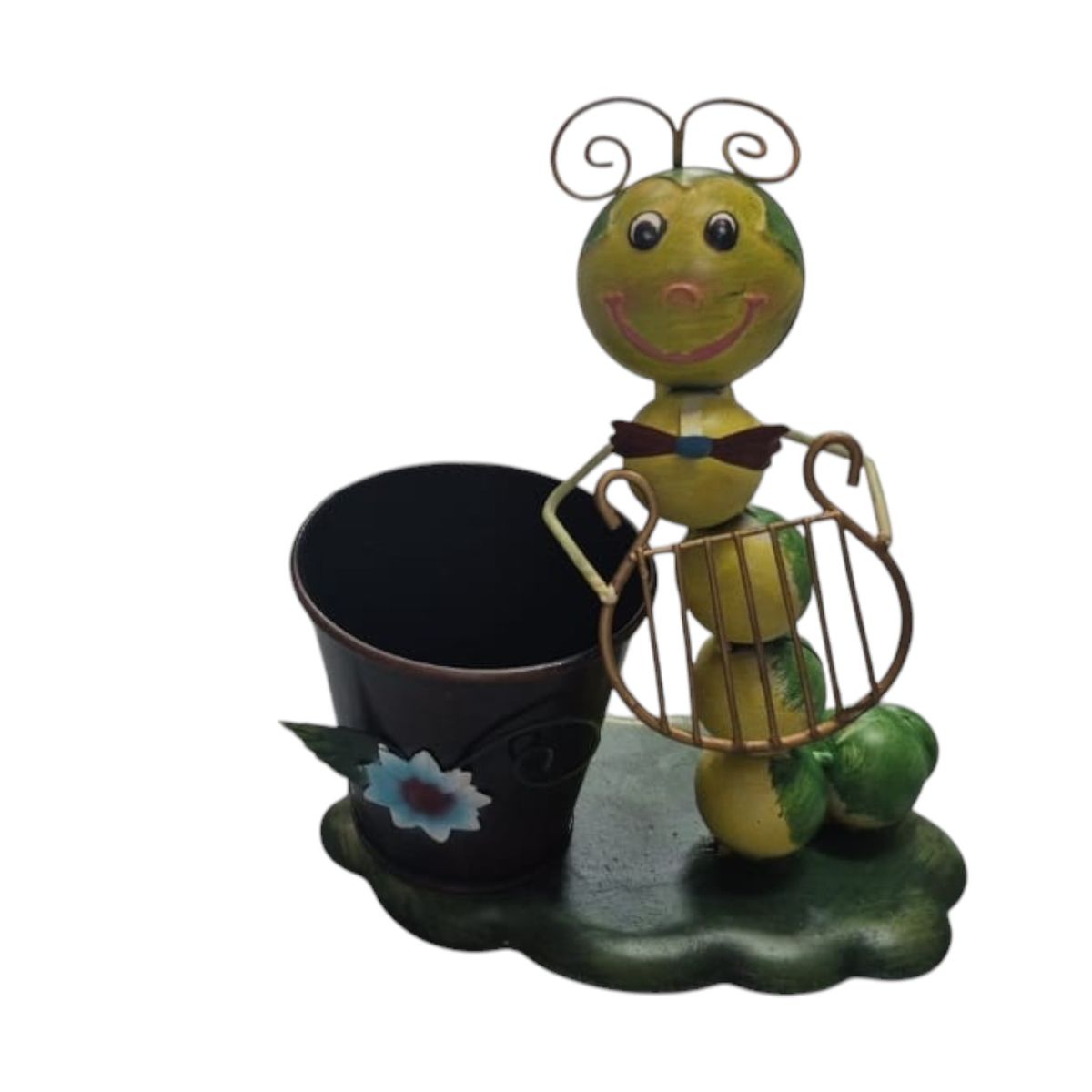Whimsical Hand-Painted Metal Worm with Harp & Pot Plant Holder | Shop ...