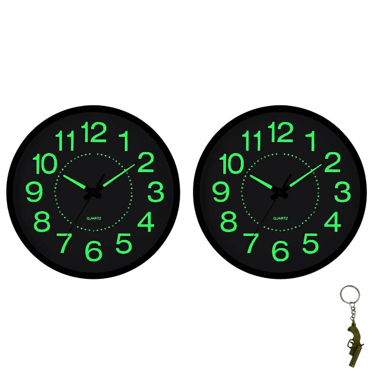 2 Pieces Large Luminous 3D Glow In The Dark Quartz Wall Clock -25cm ...