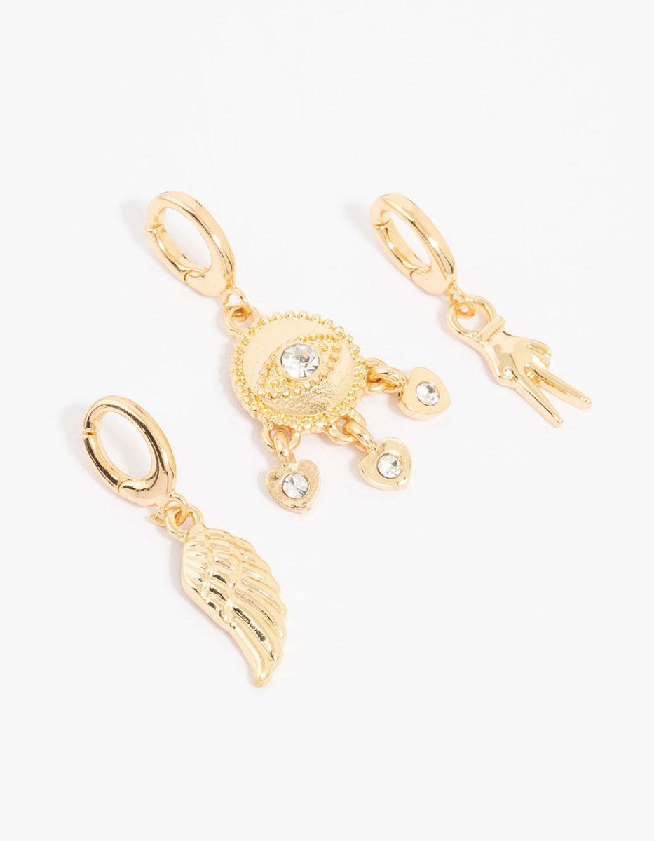 Gold Plated Diamante Eye & Angel Wing Charms 3-Pack | Shop Today. Get ...