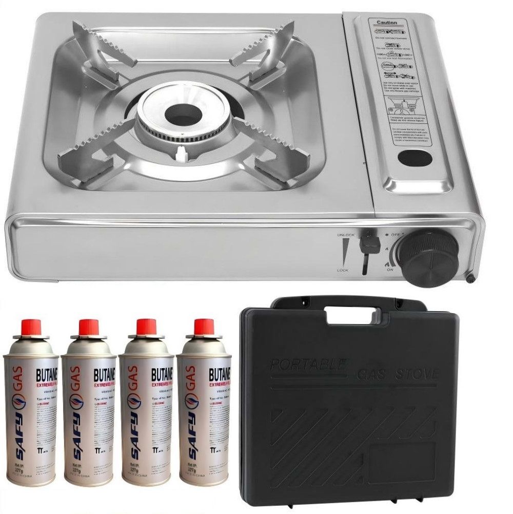 SAFY GAS Portable Gas Stove with 4 Butane Gas Canisters Outdoor Cooking ...