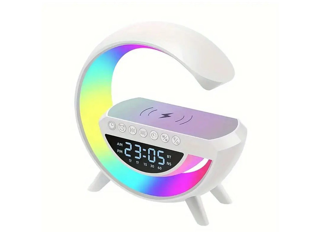 Rechargeable Wireless Charger RGB Light Lamp Speaker with Alarm Clock ...