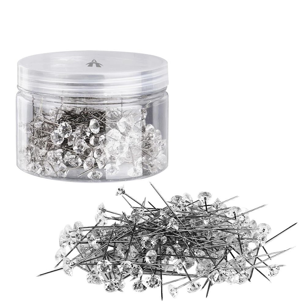 Diamond Crystal Head Pins Clear Bouquets Pin with Plastic Box - 200-In ...