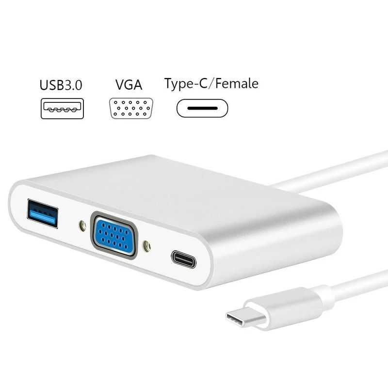 USB Type C to VGA 3-in-1 Hub Adapter supports USB Type C tablets ...