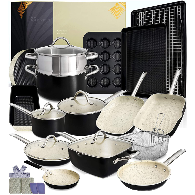 23 Piece Nonstick Kitchen Pots & Pans Cookware Set - Induction Cookware ...