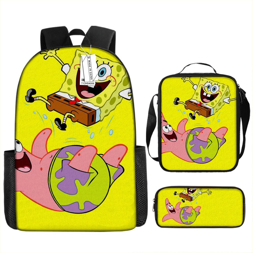 Kids School Backpack 3-Piece: Bag, Lunch Box & Pencil Case SpongeBob ...