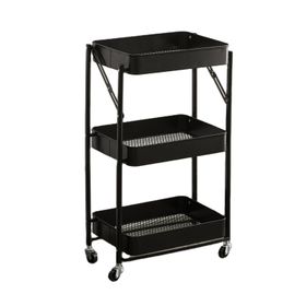 3 Layer Folding Trolley Storage Utility Cart Organizer Tray - Black ...