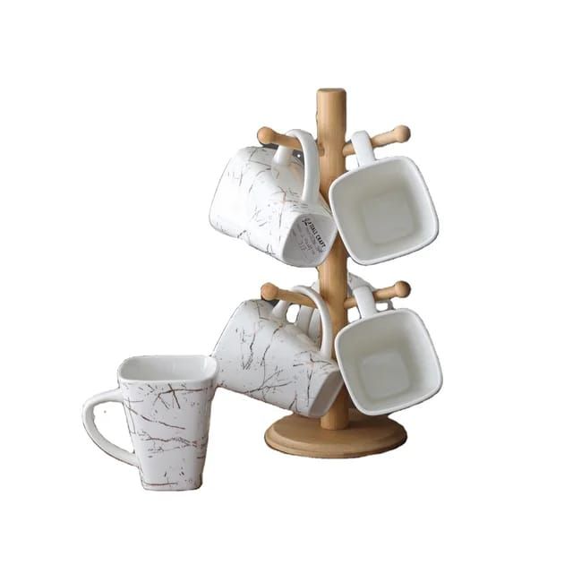 Ceramic Mugs With Bamboo Rack - Set of 6 | Shop Today. Get it Tomorrow ...