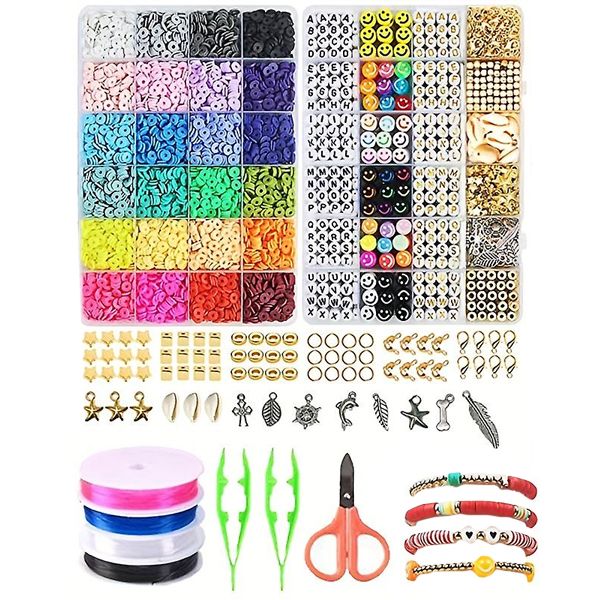 6000 Piece Bracelet Making Kit Smileys Clay Letter Gold Shell Jewellery ...