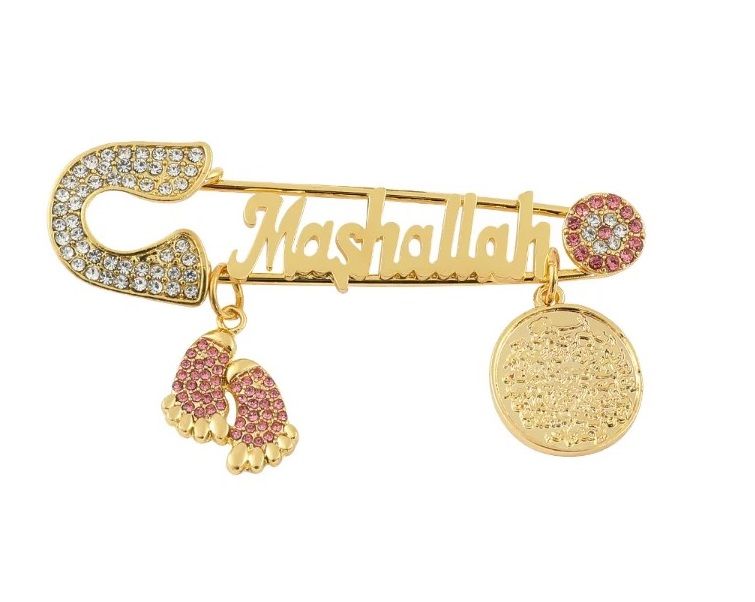 Gold Plated Mashallah Safety Pin Baby Gift Idea | Shop Today. Get it ...