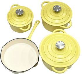 Yellow Authentic Cast Iron Dutch Oven Cookware Pot Set 7 Pieces | Shop ...