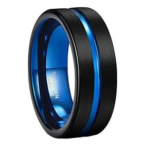 Black Brushed Tungsten Carbide Ring With Blue Centre Groove - 8mm ...