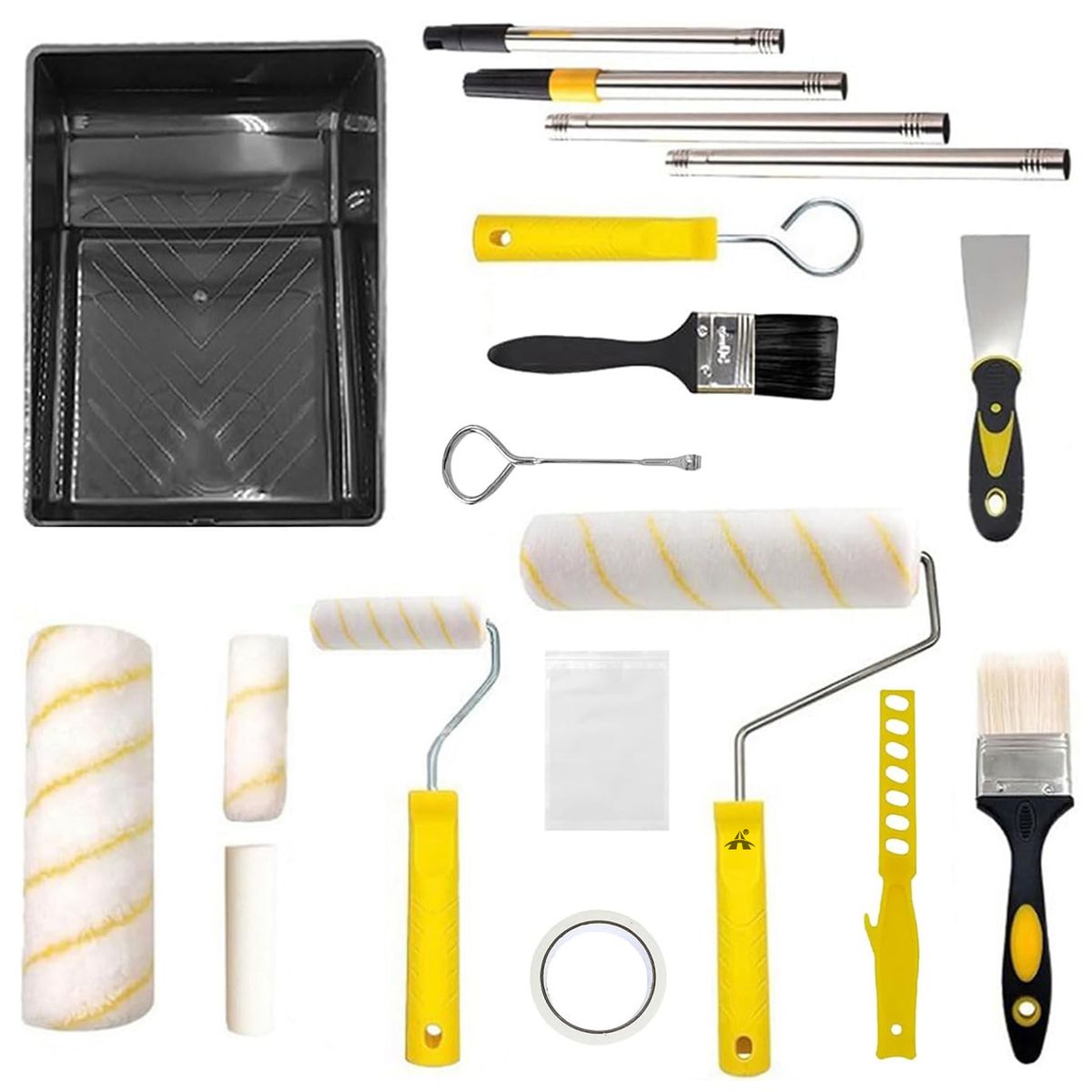 ALANES 17 In 1 Paint Roller Set With Tray Extension Poles And Tools ...