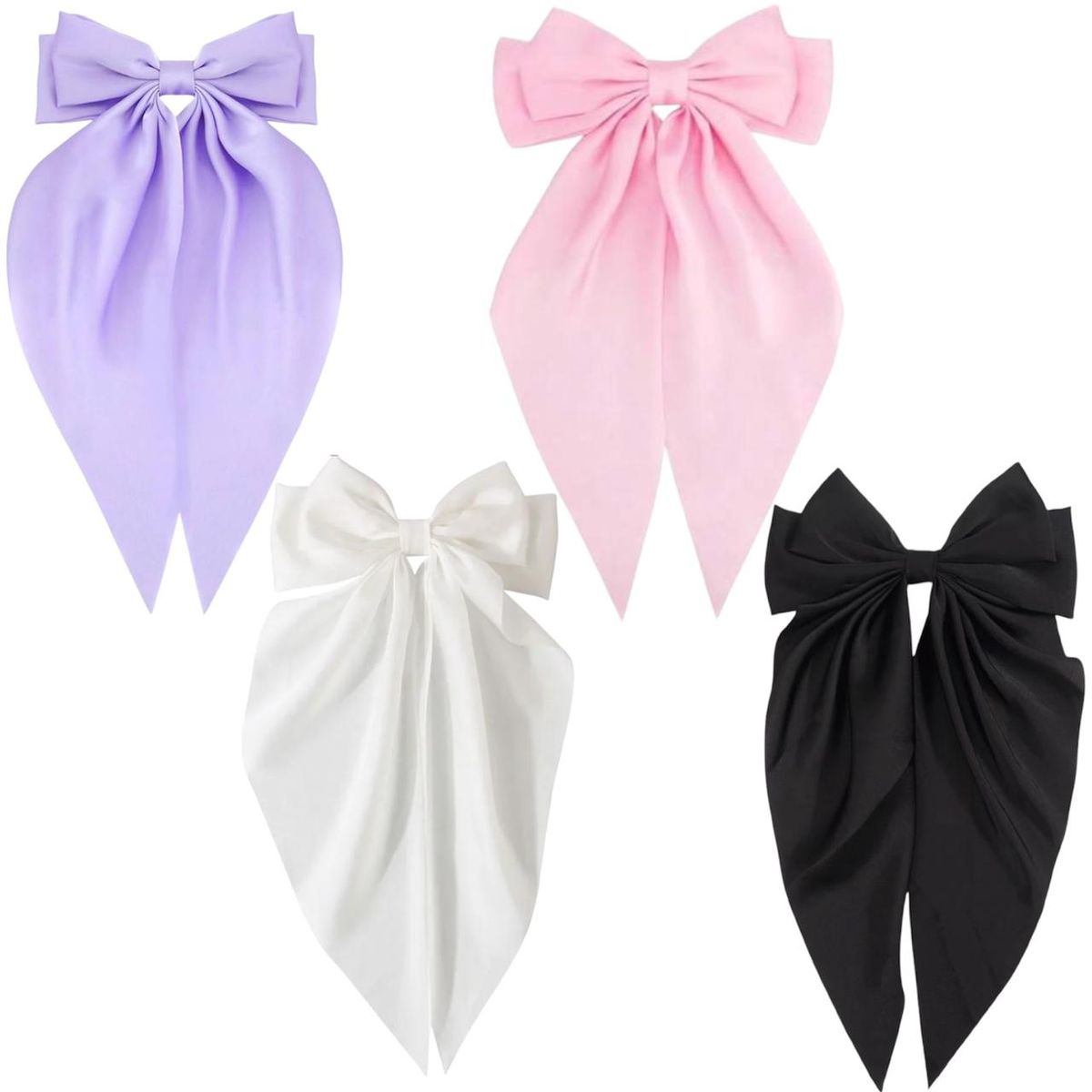 Large Satin Hair Bows - Set Of 4 - Black, White, Pink, Purple | Shop ...