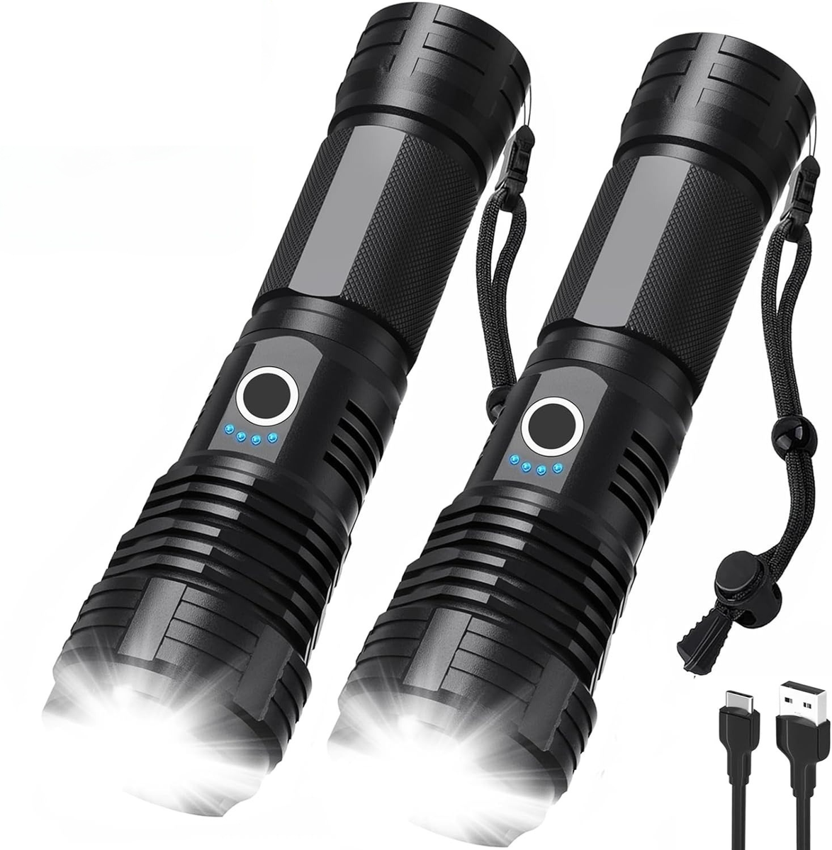 Led Flashlights Rechargeable 2 Piece Brightest Flash Light w/5 Modes ...