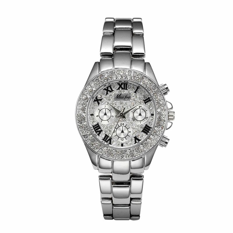 Women Iced Out Silver Stainless steel Analogue Watch for Women | Shop ...