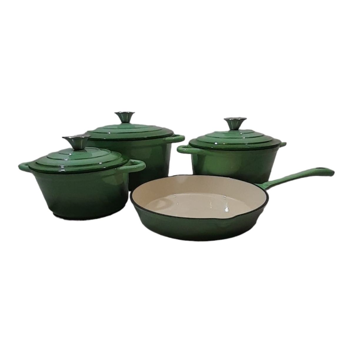 Smte - Pot set 7 Piece Cast Iron Grooved Lid Green | Shop Today. Get it ...