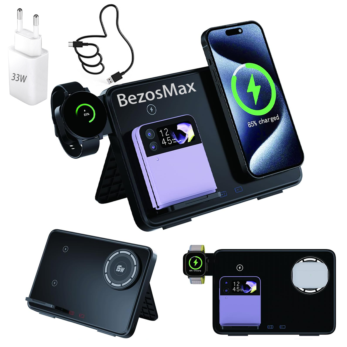 BezosMax 4-in-1 Wireless Charging Station with night Compatible With ...