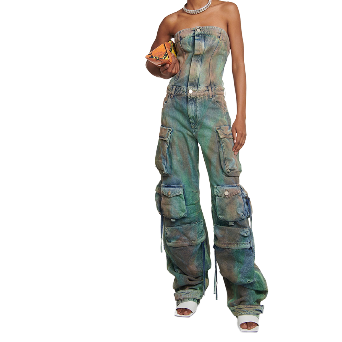 New Street Style Tube Top Multi-Pocket Denim Overalls Jumpsuit Dirty ...