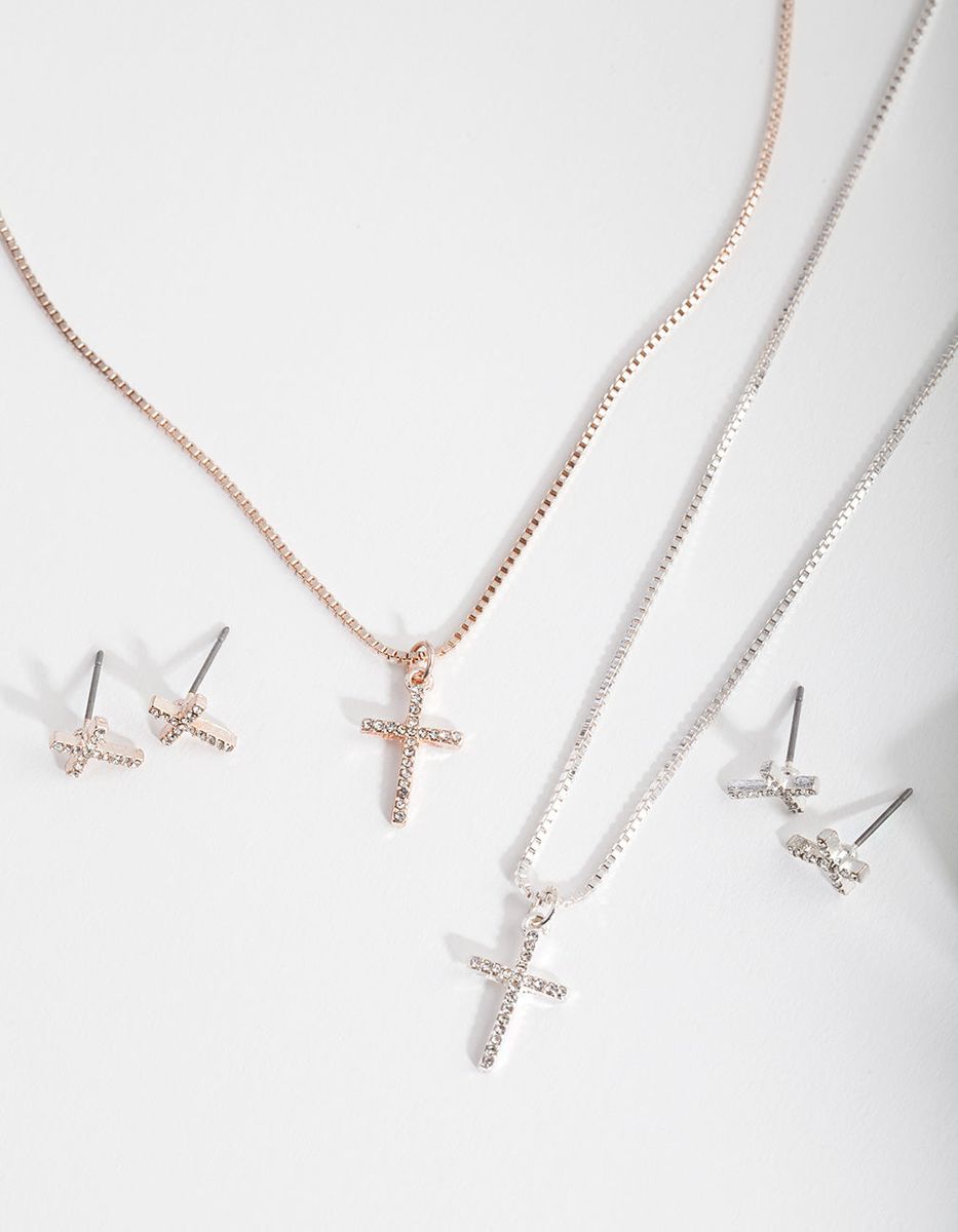 Mixed Metal Diamante Cross Jewellery Set | Shop Today. Get it Tomorrow ...