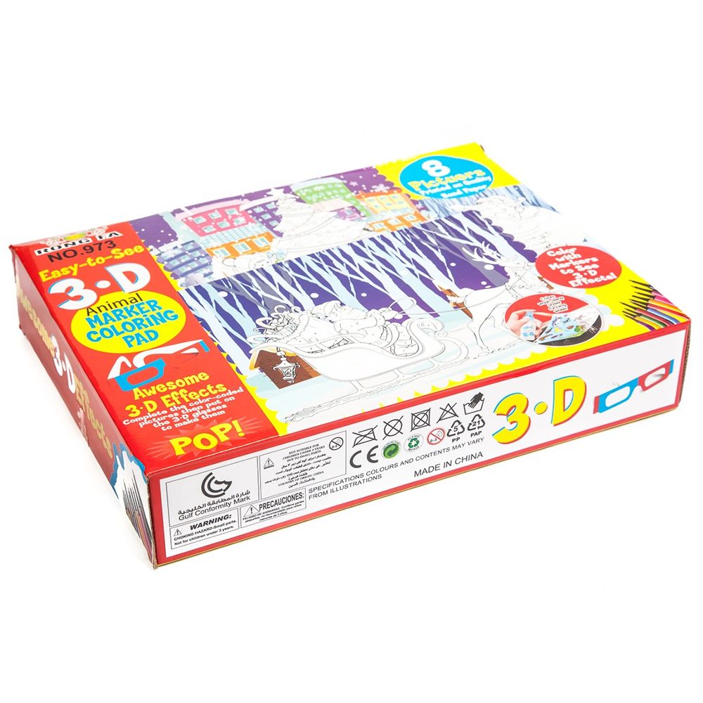 3D Colouring Set with 12 Markers, 3D Glasses & Spray Bottle (Xmas ...