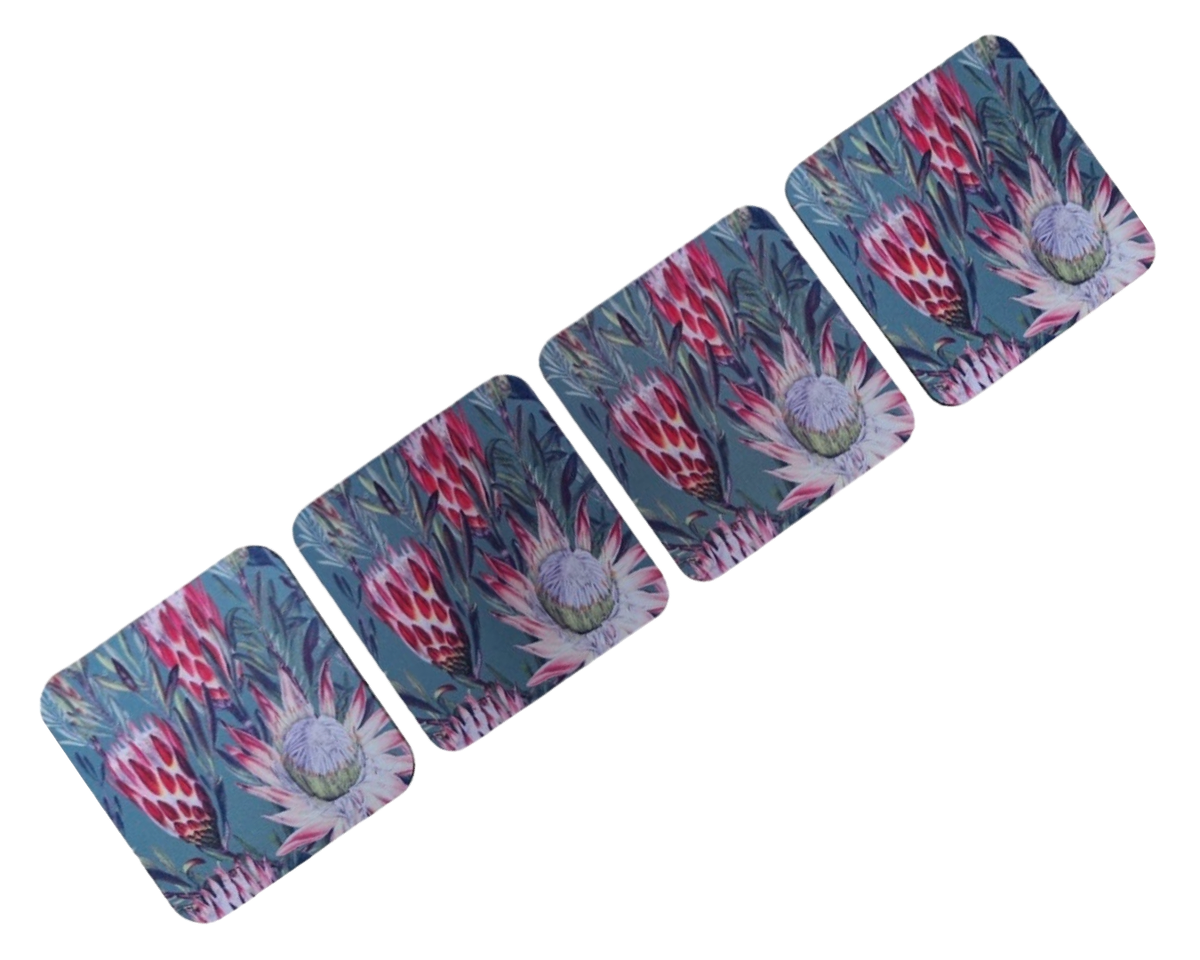 4 Piece Coaster Set with Rubber Backing - Open Spiky Proteas | Shop ...