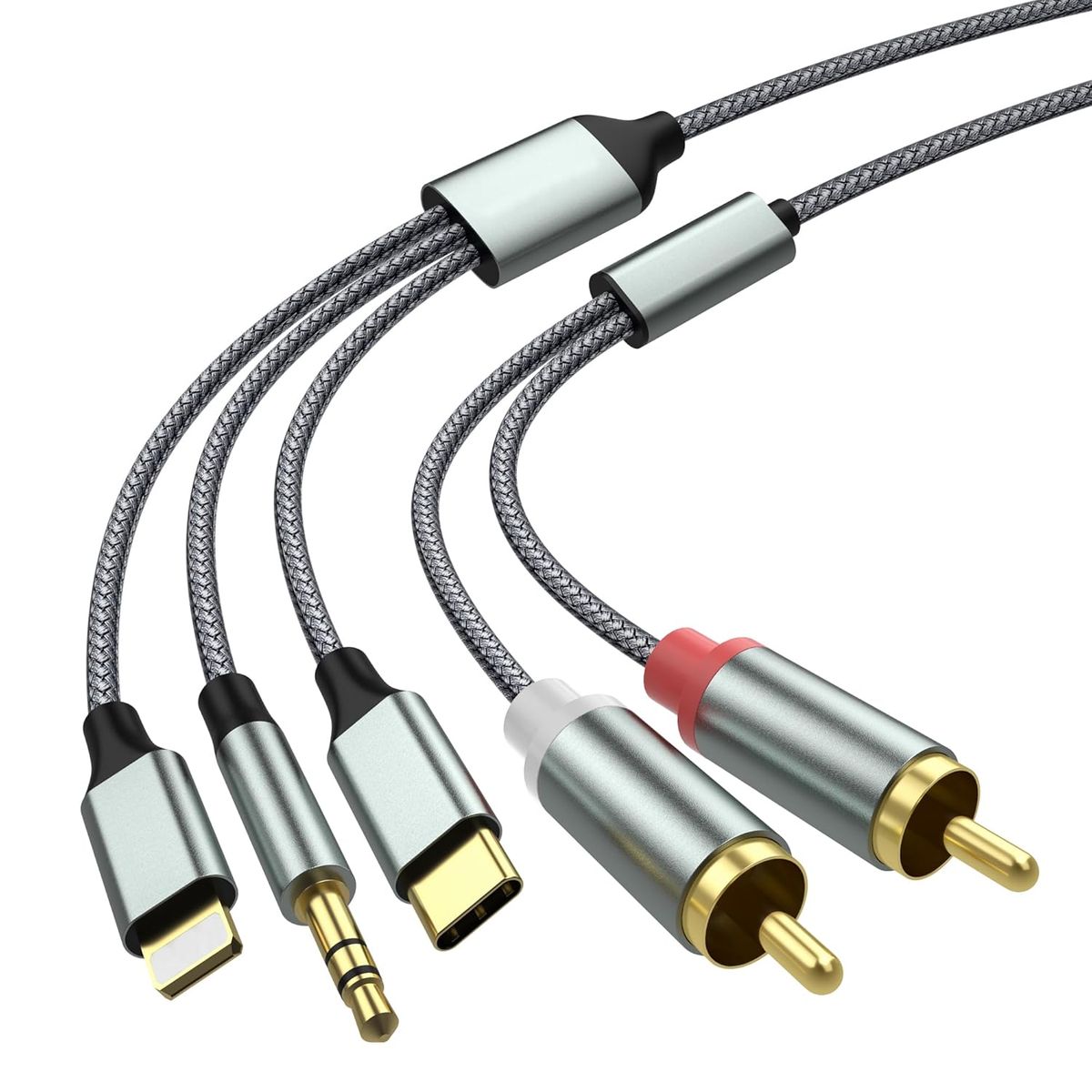 3 in 1 Audio Cable - Lightning/USB-C/3.5mm to 2 RCA Adapter - Aux Cable ...