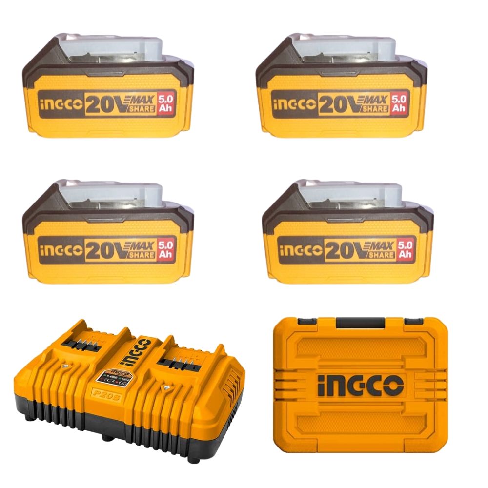 Ingco - Lithium-Ion 5.0Ah Batteries (x4) and Dual Charger in Carry Case ...