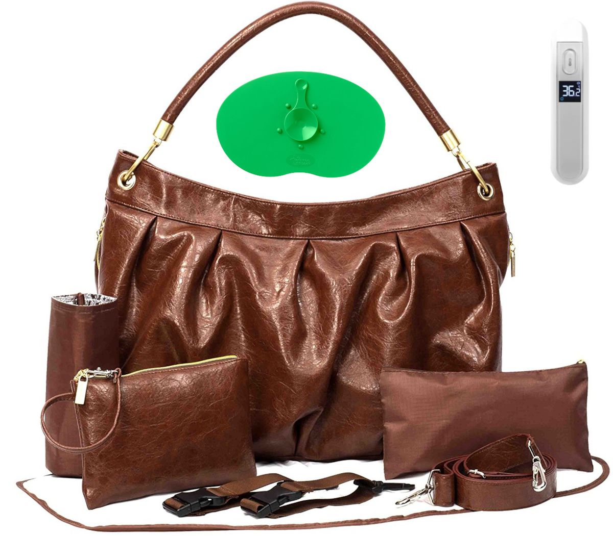 Newborn Baby Bulk Kit W Brown Nappy Bag, Thermometer, Suction Mat Plate ...