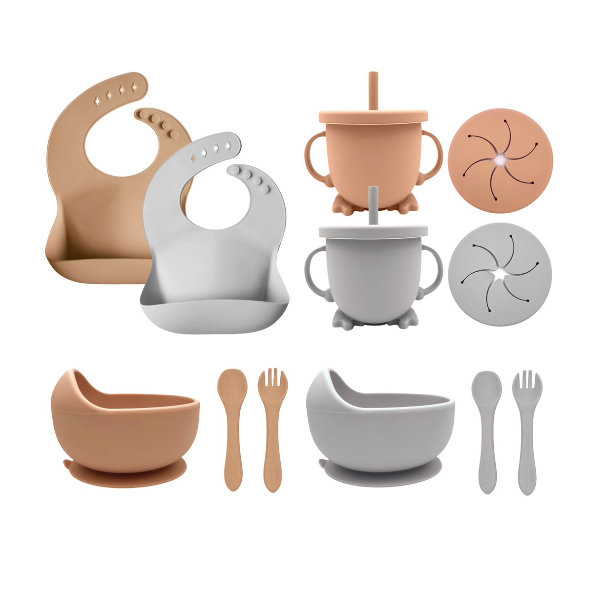 Baby Silicone Bib, 3 in 1 Sippy Cup, Suction Bowl, Long Spoon & Fork ...