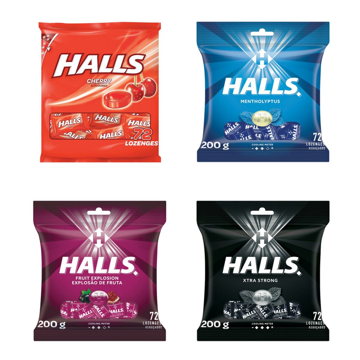 Hall's Cherry, Mentholyptus, Fruit Explosion & Xtra Strong (4 x 200g ...