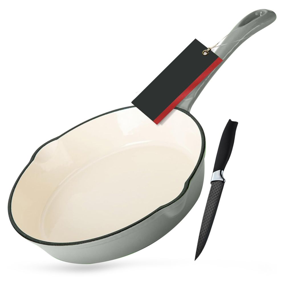 25cm - Enameled Cast Iron Fry Pan Including Kitchen Utility Knife Set ...