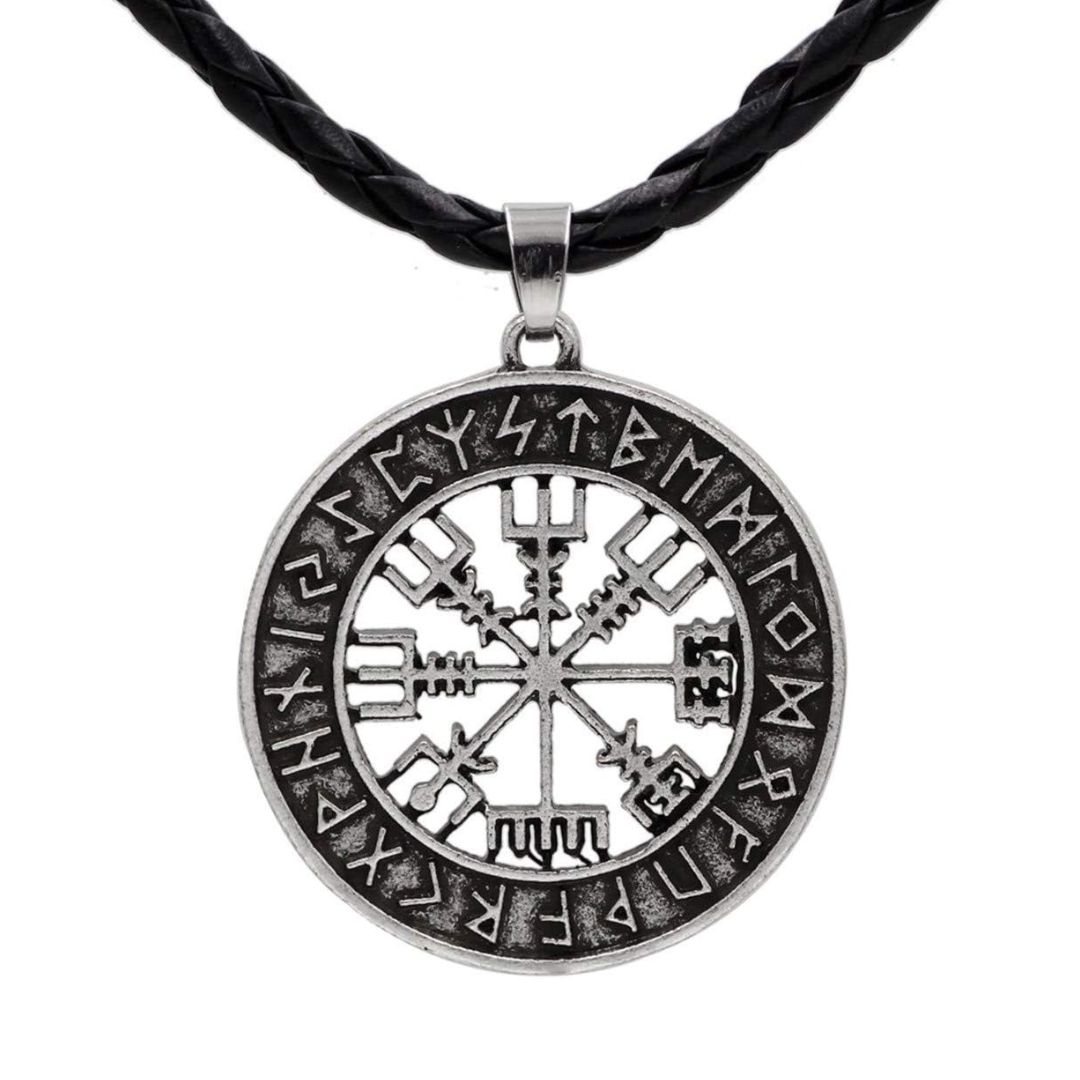 Viking/Norse/Celtic Vegvisir Runic Compass Pendant Rope Chain Necklace ...