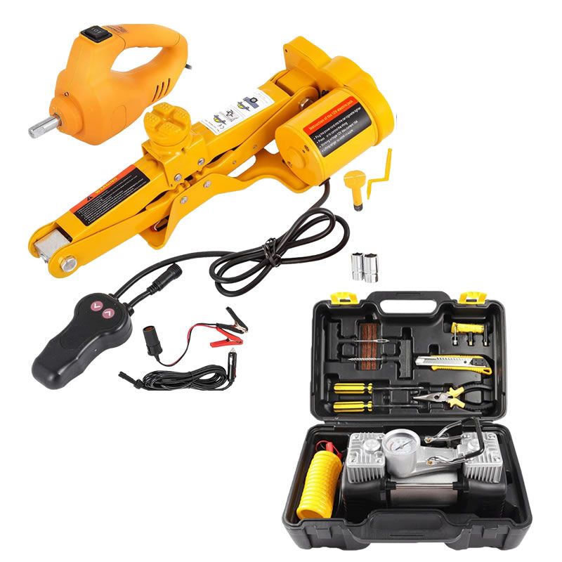 2 Cylinder Air Compressor with a 2 Ton Electric Car Jack & Wrench Tool ...