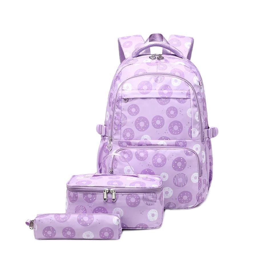 School Backpack Girls 3Pcs Sets Colorful Donuts with Lunch Bag Pencil ...