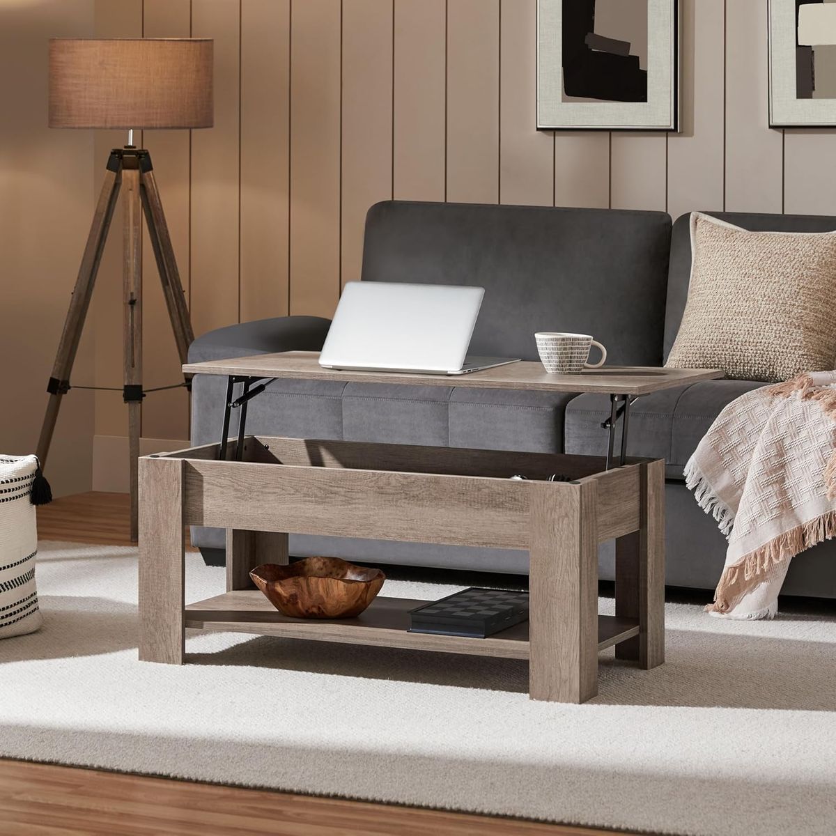 Coffee Table Lift Top-Hidden Storage and Open Shelves | Shop Today. Get ...