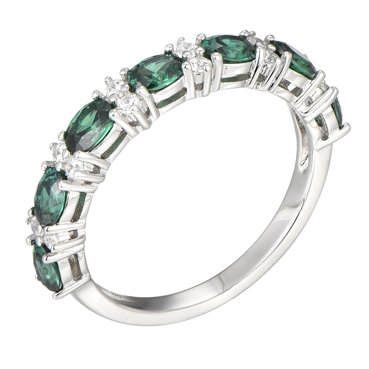 Fine Design Oval Emerald Sterling Silver Eternity Promise Ring | Buy ...