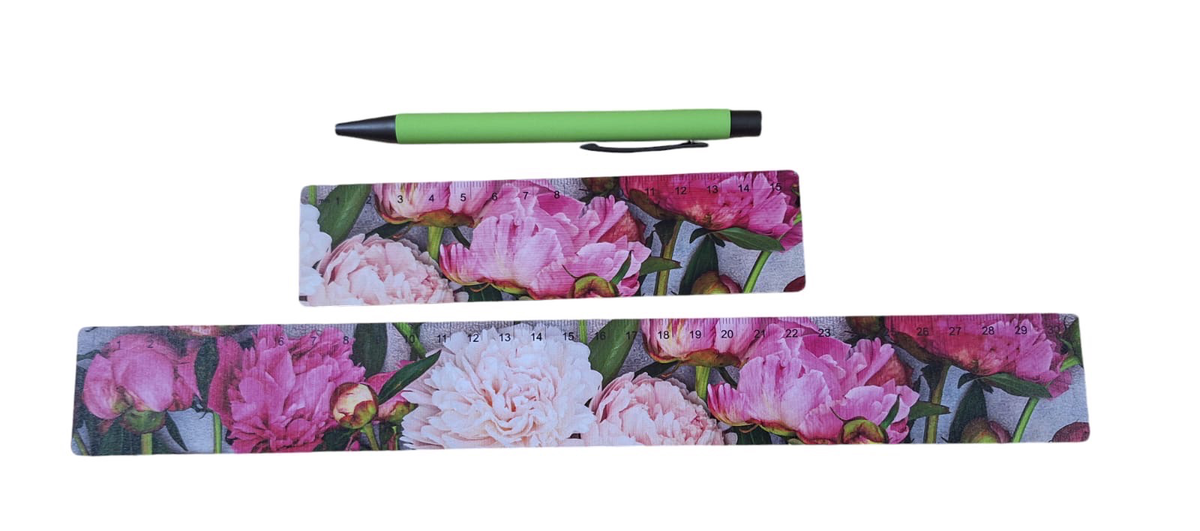 15cm, 30cm MDF Rulers with Pen Combo - Assorted Pink Blooming Roses ...