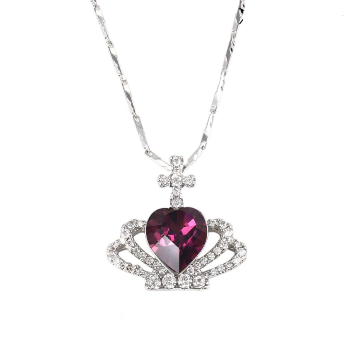 XP Crowned Heart Shaped Swarovski Embellished Crystal Necklace - Violet ...
