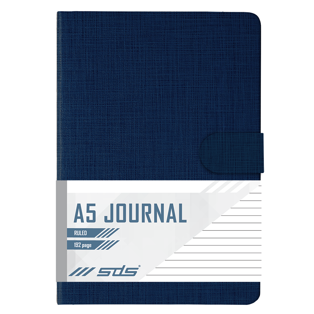 SDS A5 192 Page Lined Journal Hard Cover with Stud Closure - Navy Blue ...