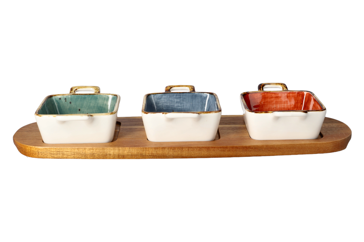 Danny Home - Snack Dishes With Wooden Base - 4 Piece Set | Shop Today ...