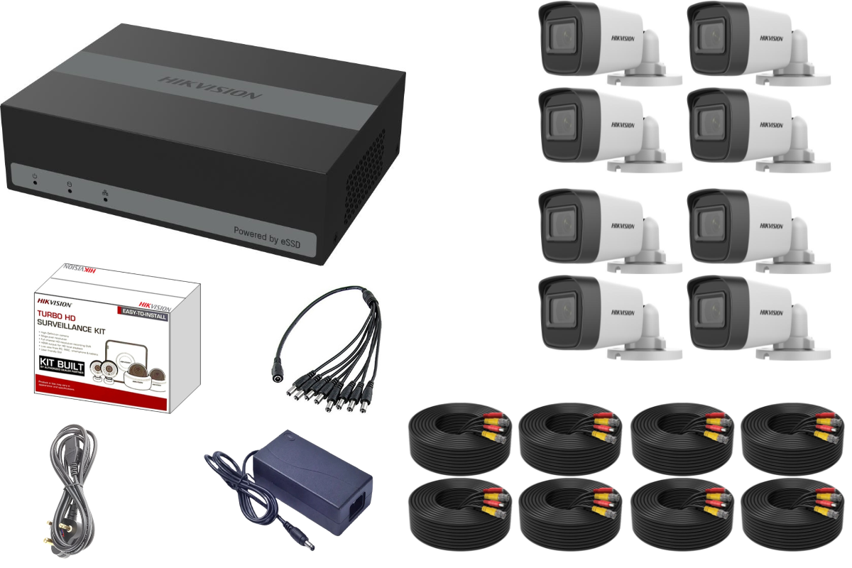 Hikvision 8CH Kit: 1TB SSD, 8 Cameras, Cables & Power Accessories ...