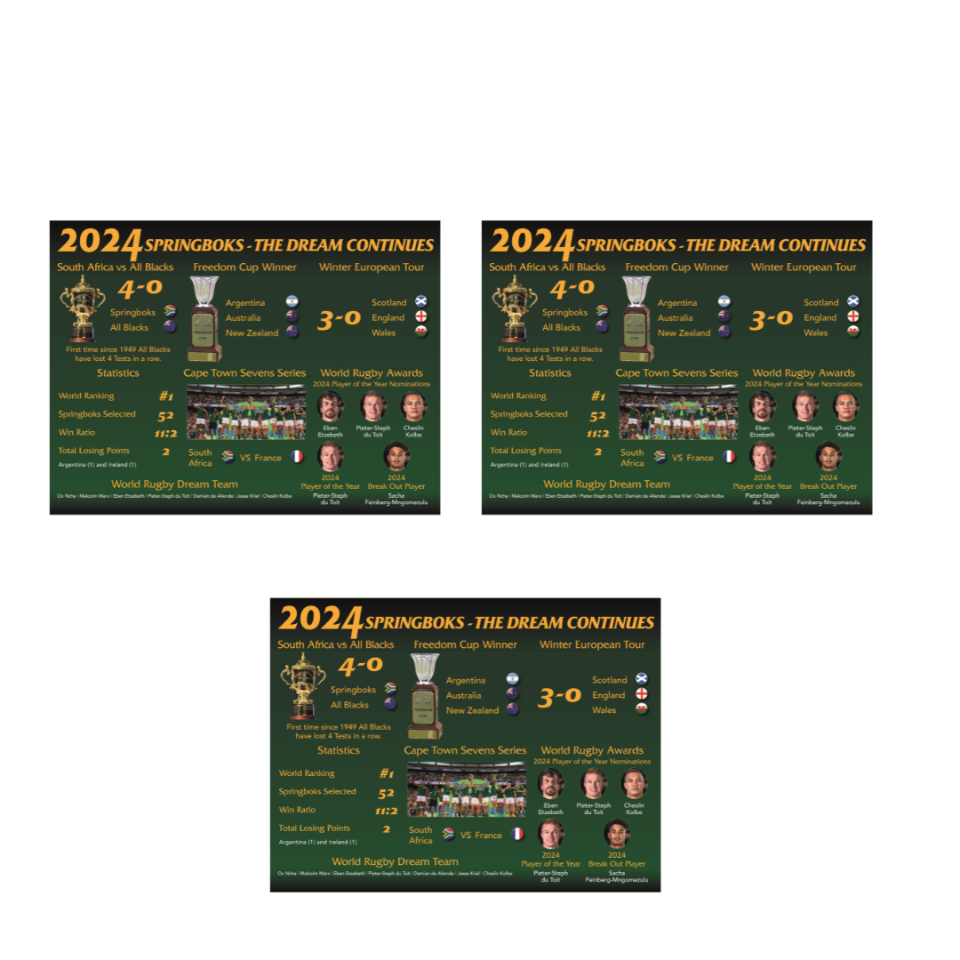 Springbok Rugby Dream Year 2024 Ultimate Gift Artwork 3 Pack - 30x40cm ...