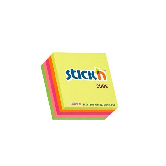 Stick'n Mini Neon Cubes Assorted 50x50mm - 250 sheets per cube - Box 12 ...