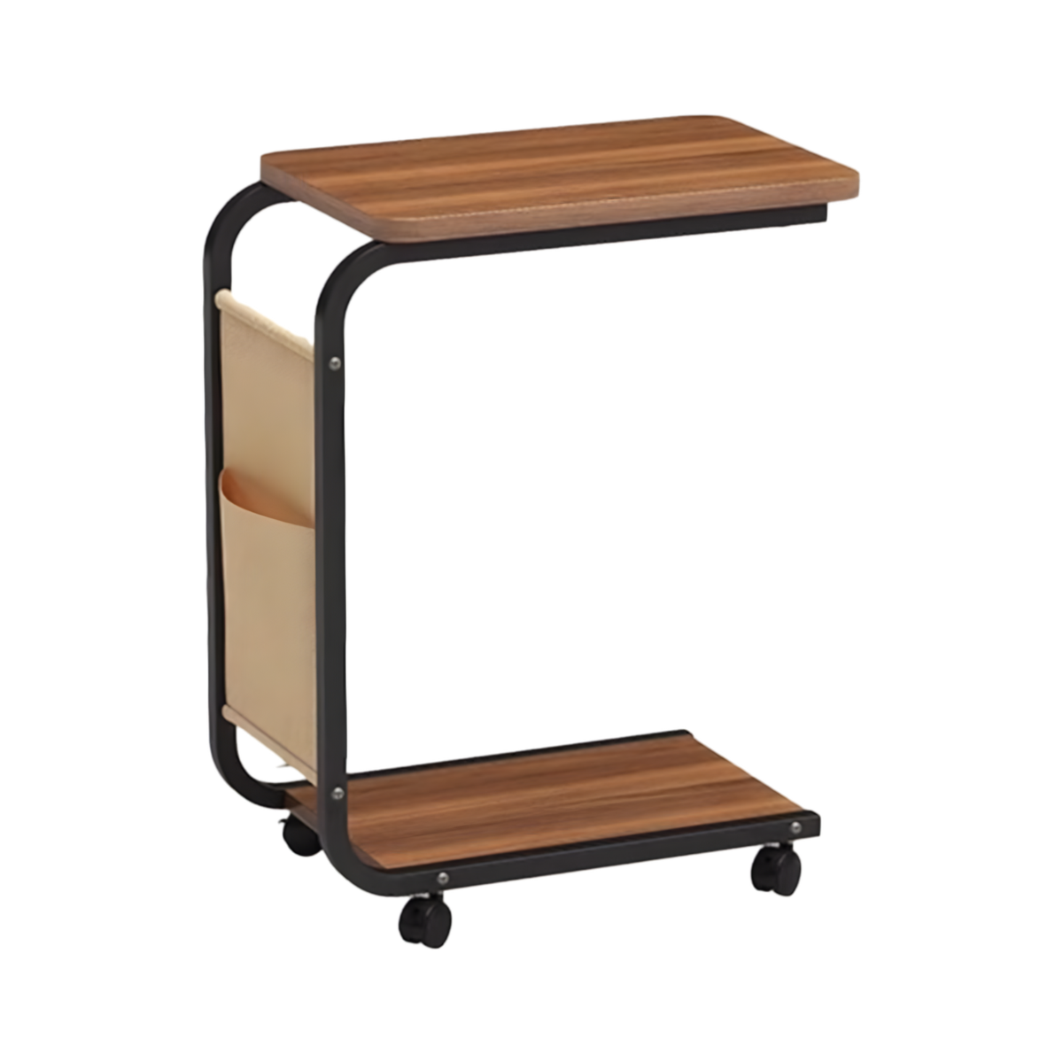 Multi-functional C-shape Side Table with 4 Wheels and Storage Space ...